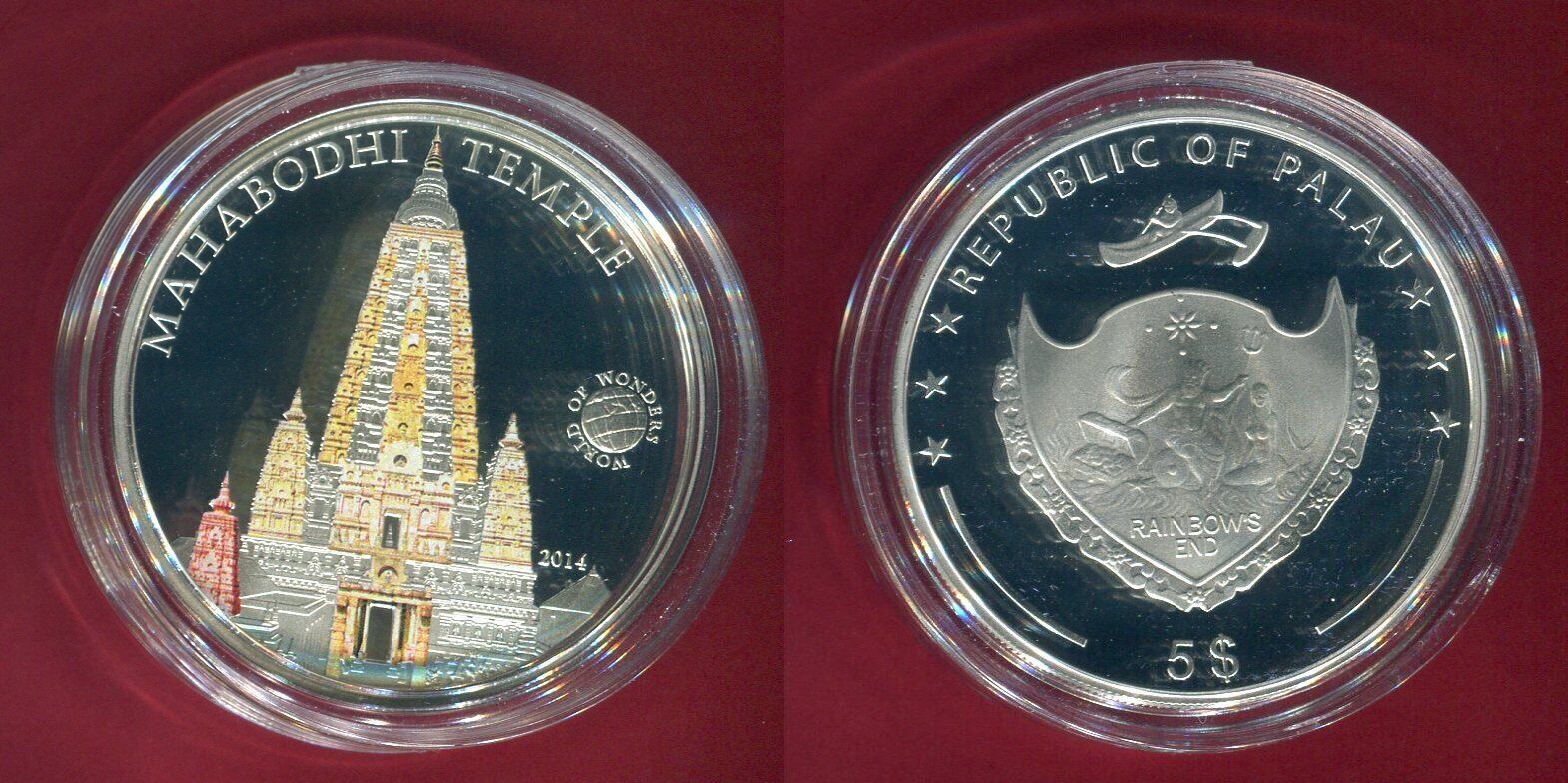 Palau 5 Dollars Silbermünze teilcoloriert 2014 World of Wonders ...