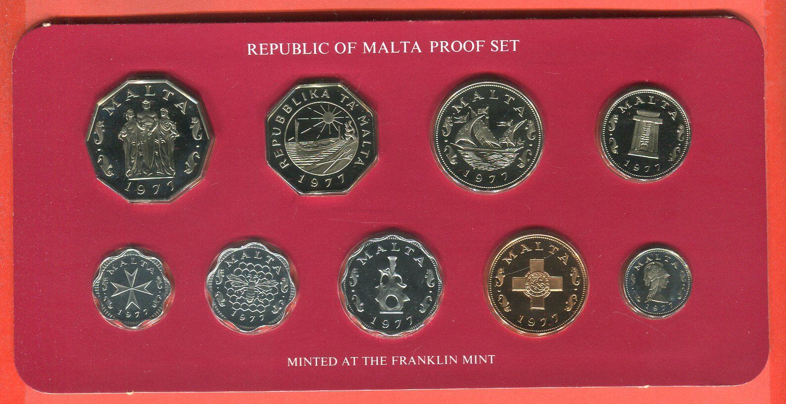 Malta Kursmünzensatz 2 Mils bis 50 Cent 1977 Decimal Proof Set Proof original coinset | MA-Shops