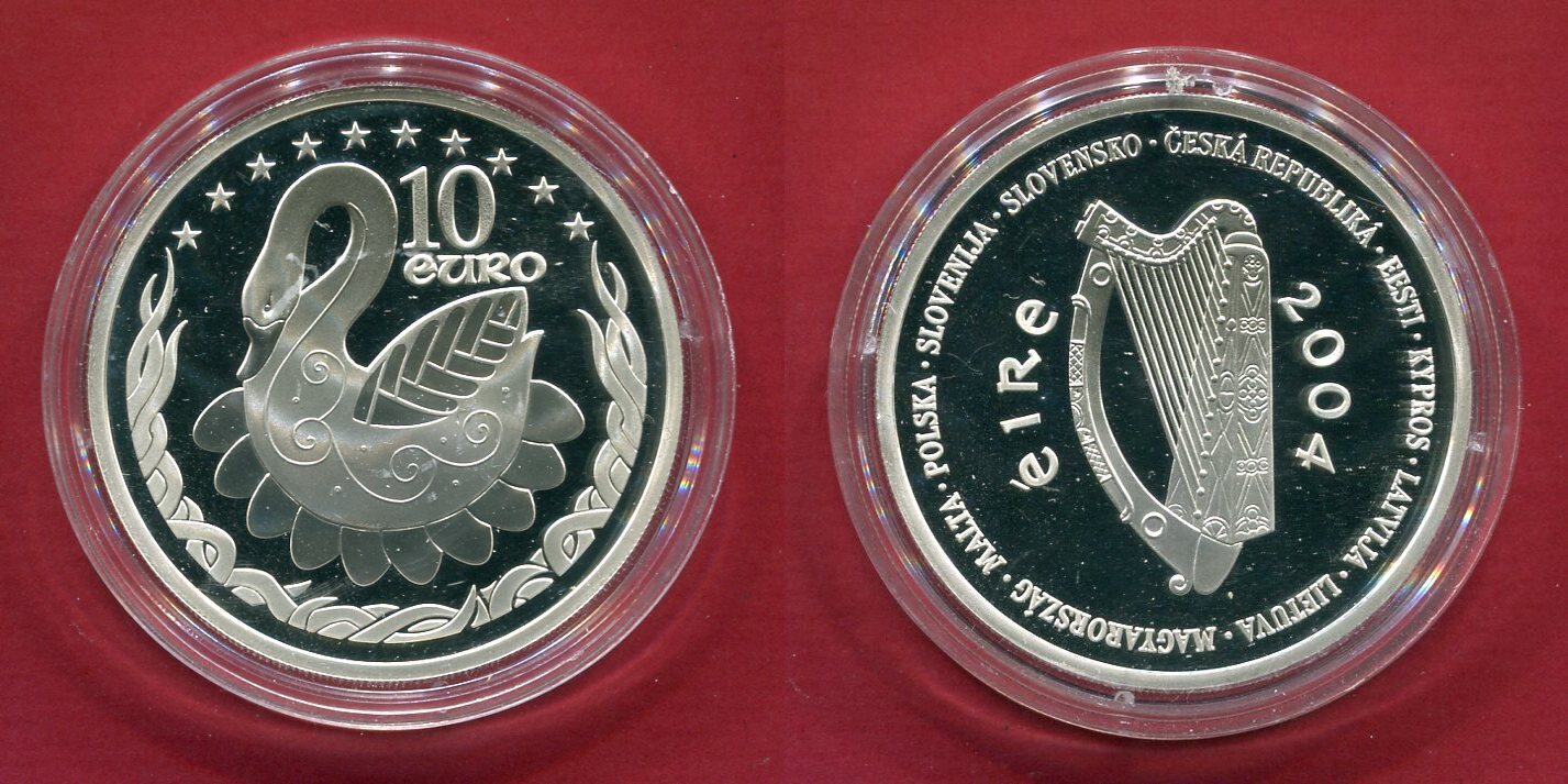 Irland 10 Euro Silbermünze 2004 EU-Erweiterung proof in capsule with ...