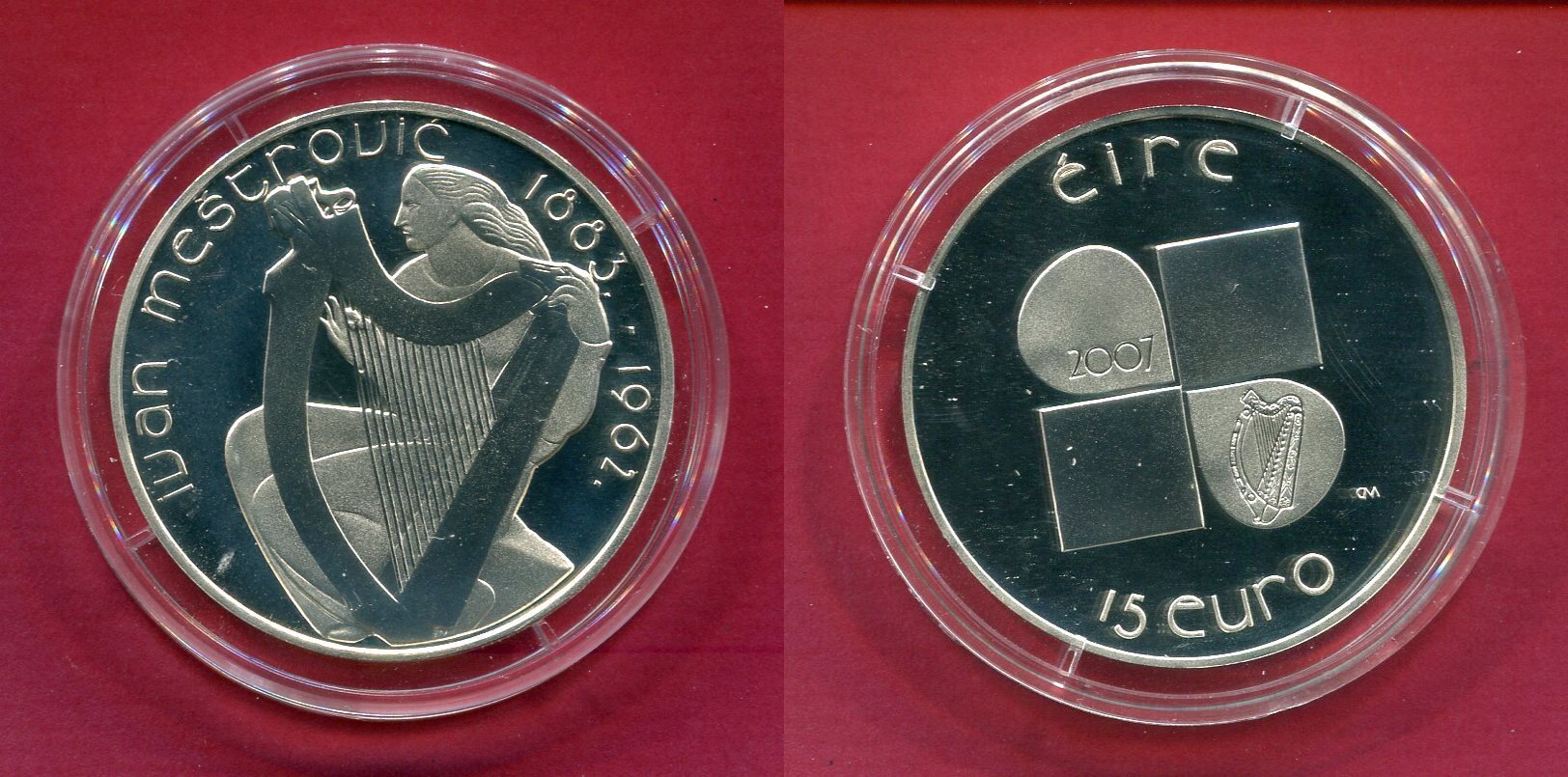 Irland 15 Euro Silbermünze 2007 Ivan Mestrovic proof in capsule with ...