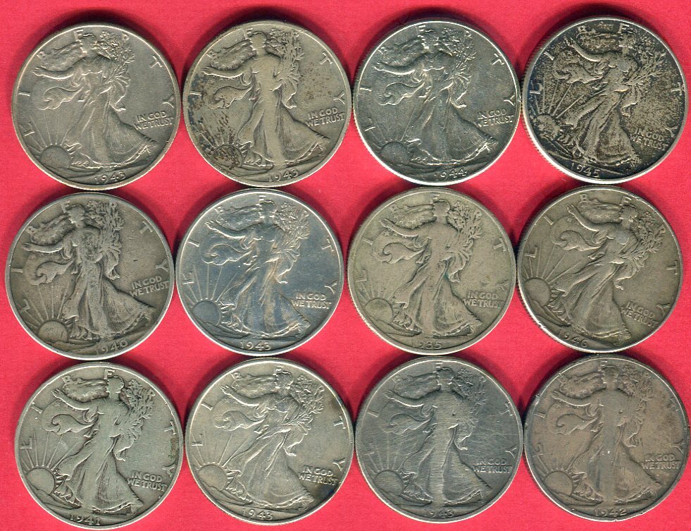 USA, United States of Amerika Lot 13 x 1/2 Dollar Silber diverse Jahre ...