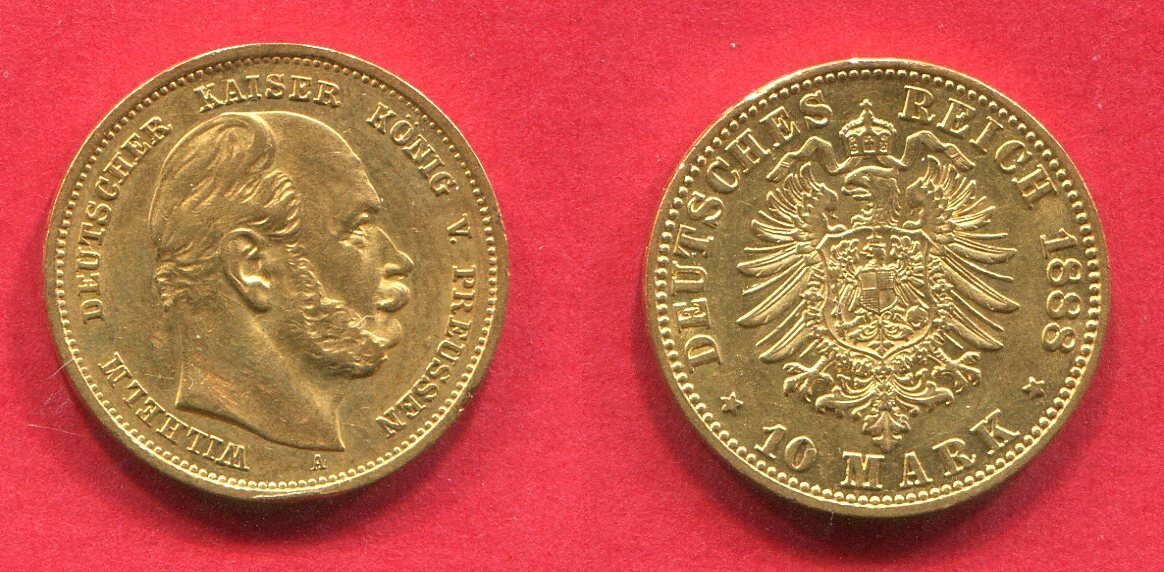 Preußen, State of Prussia German Empire 10 Mark Goldmünze 1888 A ...