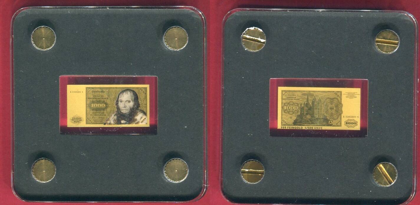 Deutschland 1/500 Unze Gold 1000 DM Banknote Prooflike in Hartplastik ...