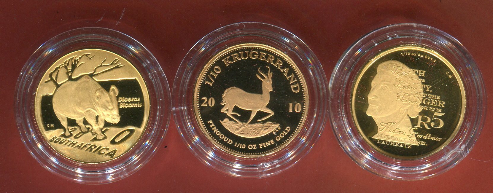 Südafrika, South Africa 3 x 1/10 Ounce Private Reppa Prestige Set 2010 10 Rand Natura Black ...