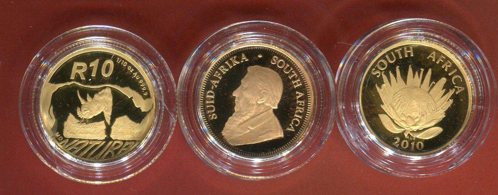 Südafrika, South Africa 3 x 1/10 Ounce Private Reppa Prestige Set 2010 10 Rand Natura Black ...