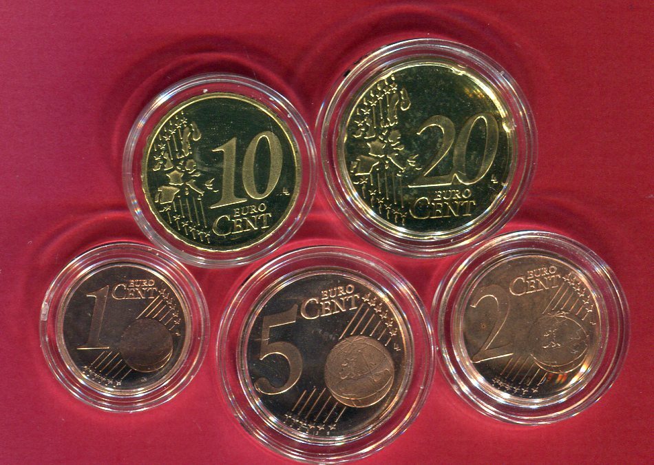 0,38 Euro 5 Münzen 1999 Kleinmünzen Lot Belgien Polierte Platte in ...