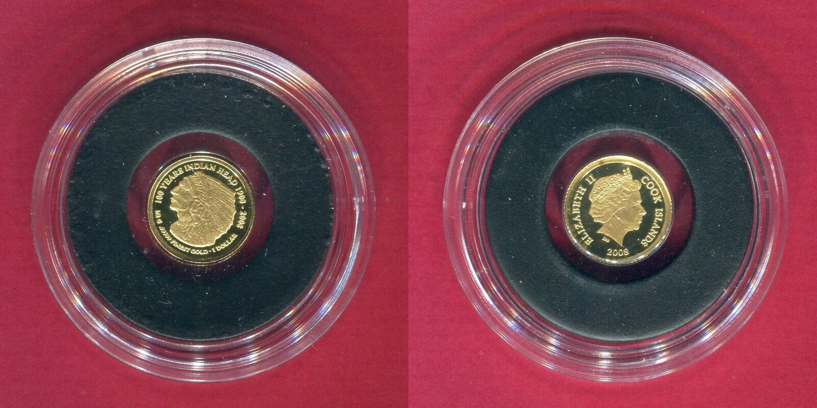 Cook-Inseln 1 Dollar Minigoldmünze 2008 Indian Head proof | MA-Shops