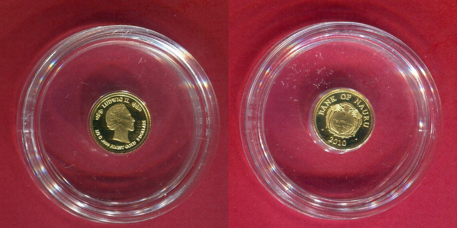 Nauru 5 Dollars Minigoldmünze 2009 König Ludwig II. proof in capsule ...