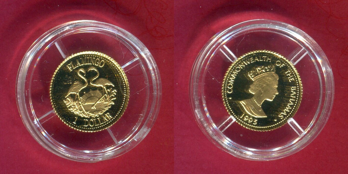 Bahamas 1 Dollar Goldmünze 1995 Flamingo - Coin Proof with capsule,coa ...