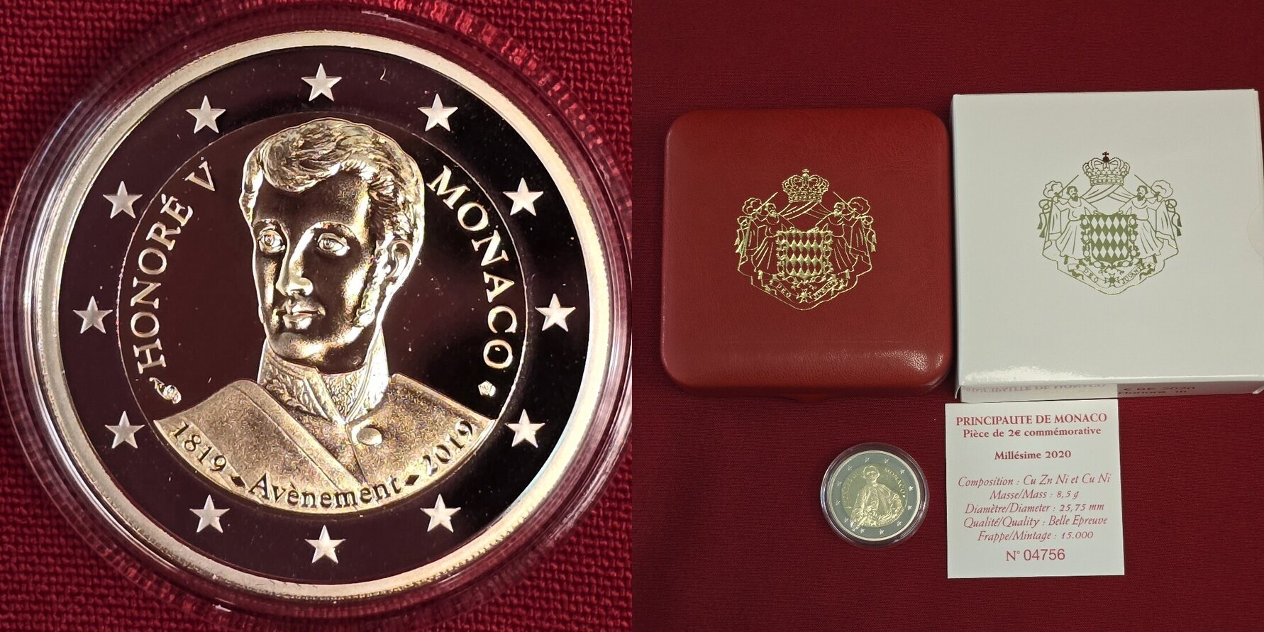 Monaco 2 Euro Gedenkmünze 2019 200 J. Thronbesteigung Prinz Honoré V ...