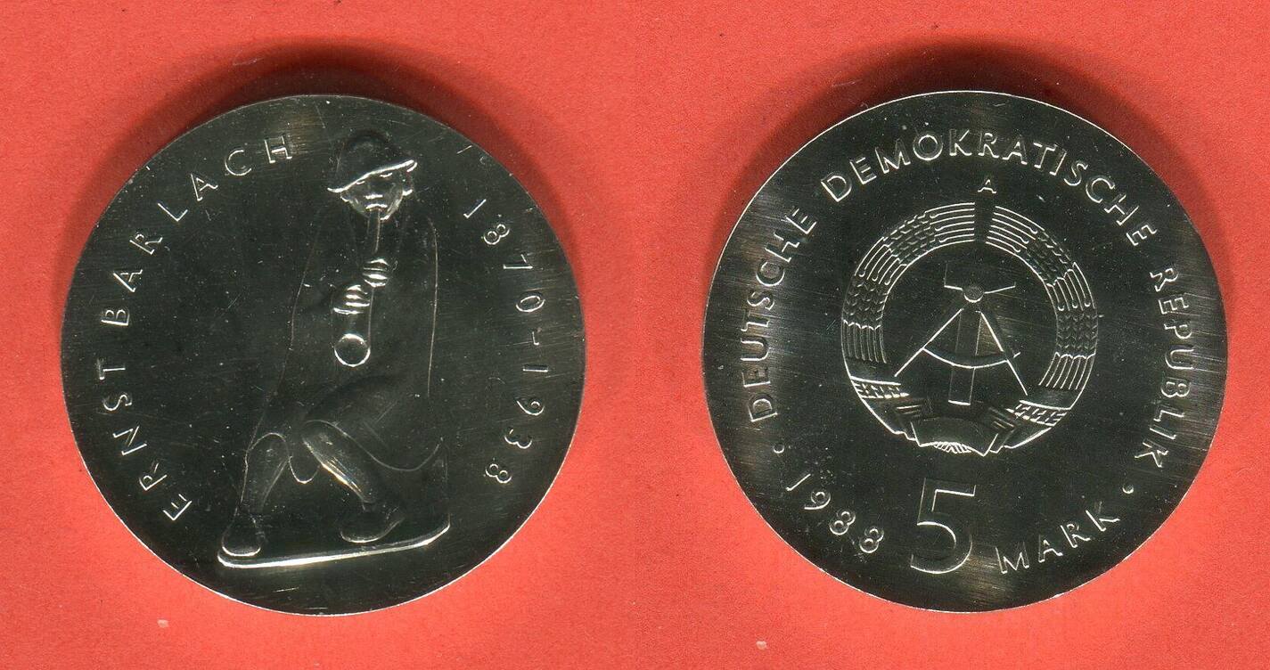 DDR 5 Mark Cu/Ni Neusilber 1988 Ernst Barlach 1870 - 1938 Unc | MA-Shops
