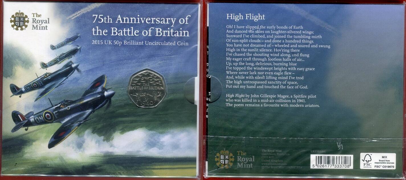 Großbritannien 50 Pence 2015 75. Jahrestag The Battle of Britain BU ...