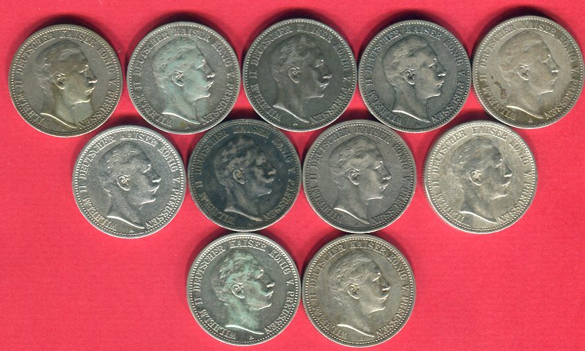 Preußen Deutsches Reich 11 x 2 Mark 1891-1911 Kaiser Wilhelm II. - Lot ...