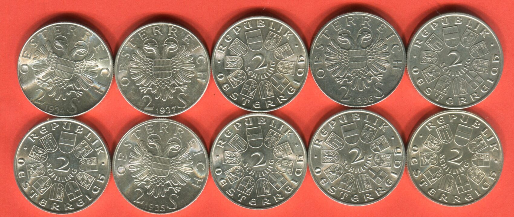 Österreich 10 x 2 Schilling Gedenkmünzenserie 1928-1937 Doppel ...