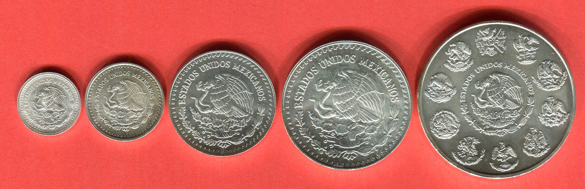 Mexiko 1, 1/2, 1/4, 1/10, 1/20 Onza 2007 Libertad 5 Münzen Set ...