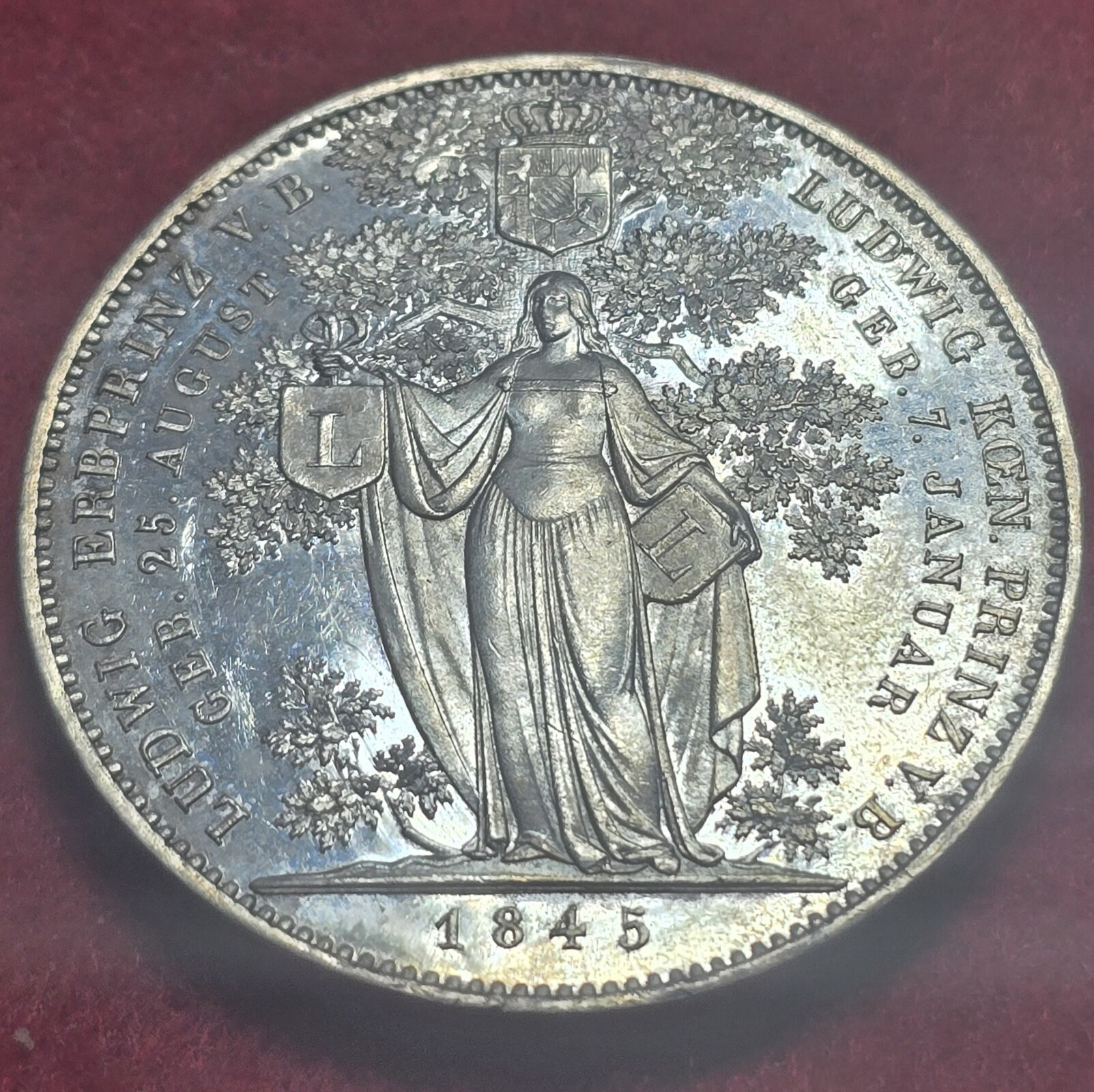 Bayern Bavaria Doppeltaler 2 Taler 1845 Geburt des Erbprinzen Ludwig ...