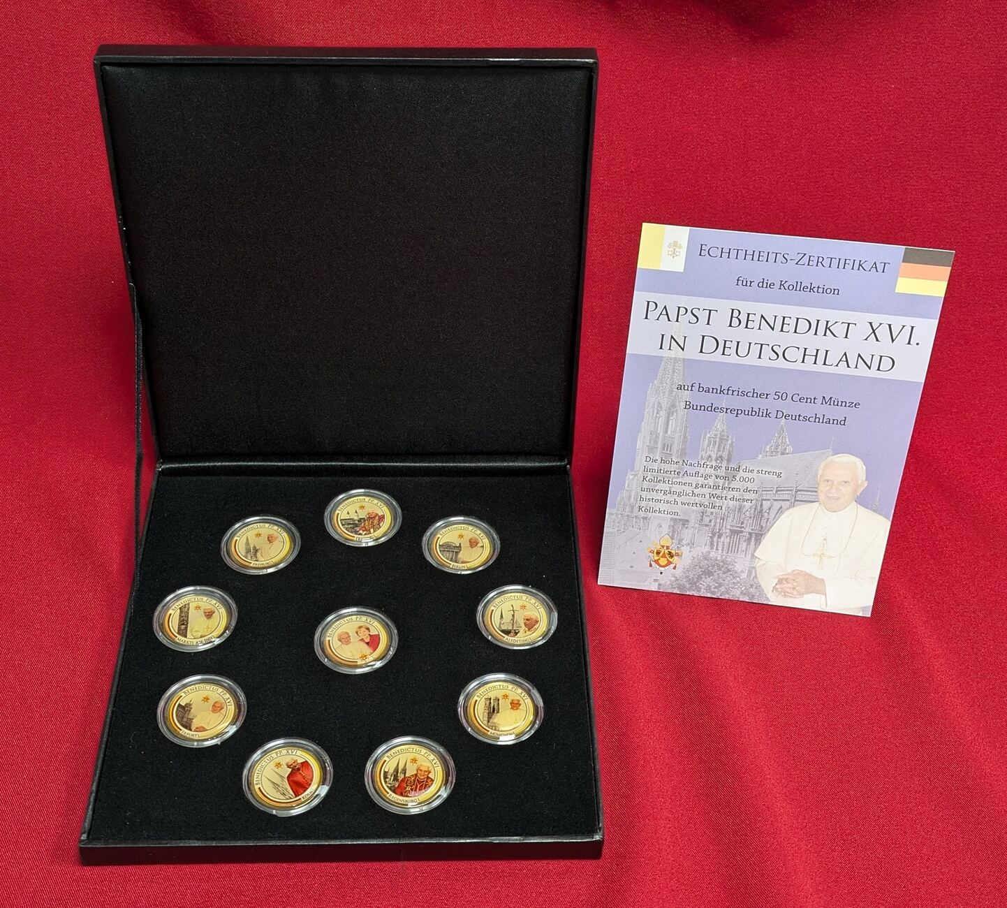 10 x 50 Cent Kursmünzen mit Farbapplikation ohne Jahr Papst Benedikt XVI. in Deutschland - Pope ...