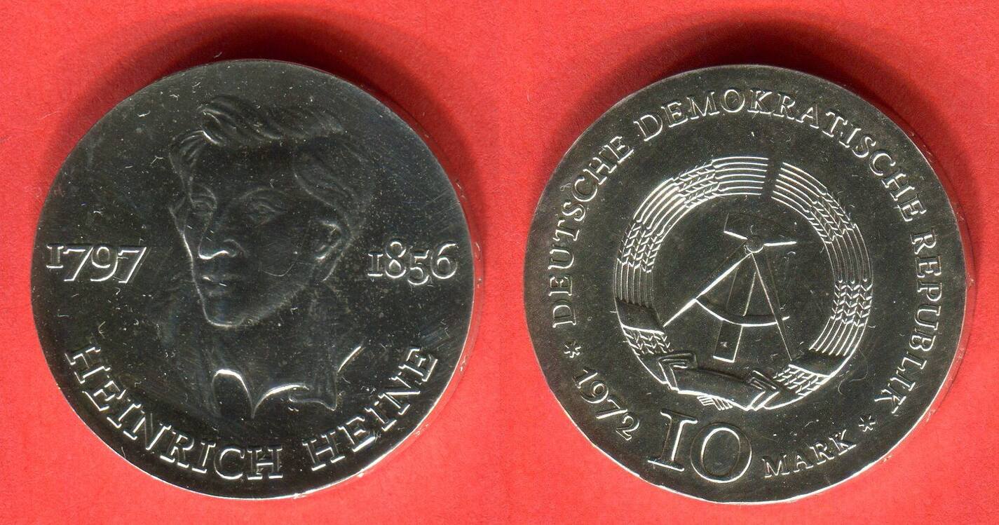 DDR 10 Mark Silbergedenkmünze 1972 175. Geburtstag von Heinrich Heine ...