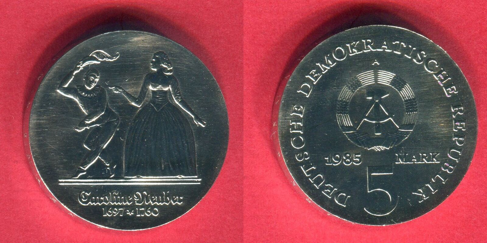 DDR 5 Mark Cu/Ni Neusilber 1985 A Gedenkmünze 225. Todestag Caroline ...