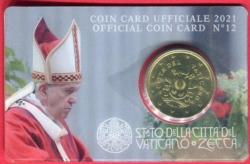 Vatikan 50 Cents Kursmünze 2021 Coincard No.12 Papst Franziskus MMXXI. unc. coincard | MA-Shops