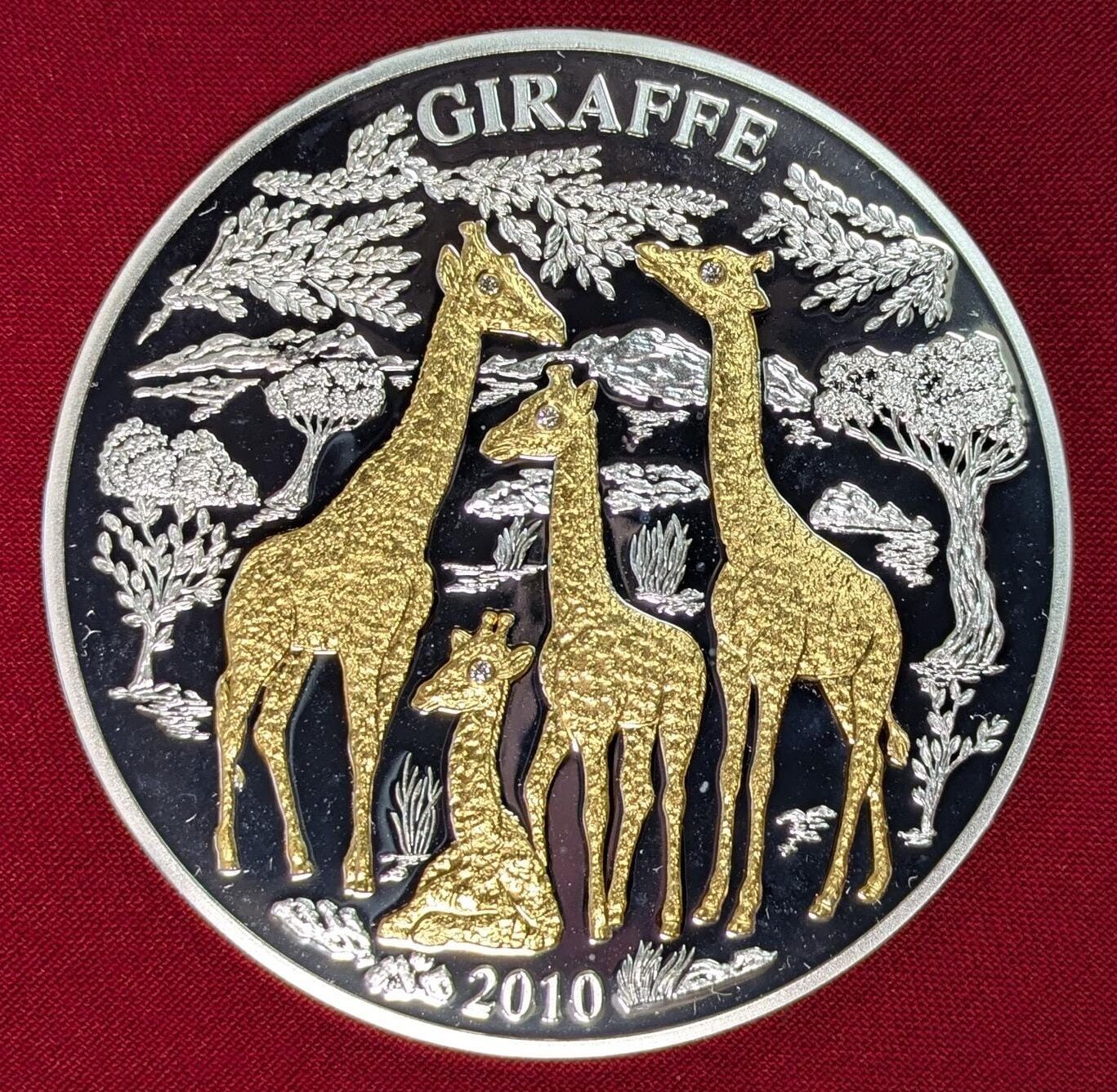 Ruanda 1000 Francs Silbermünze mit Goldapplikation 2011 Giraffe - PP ...