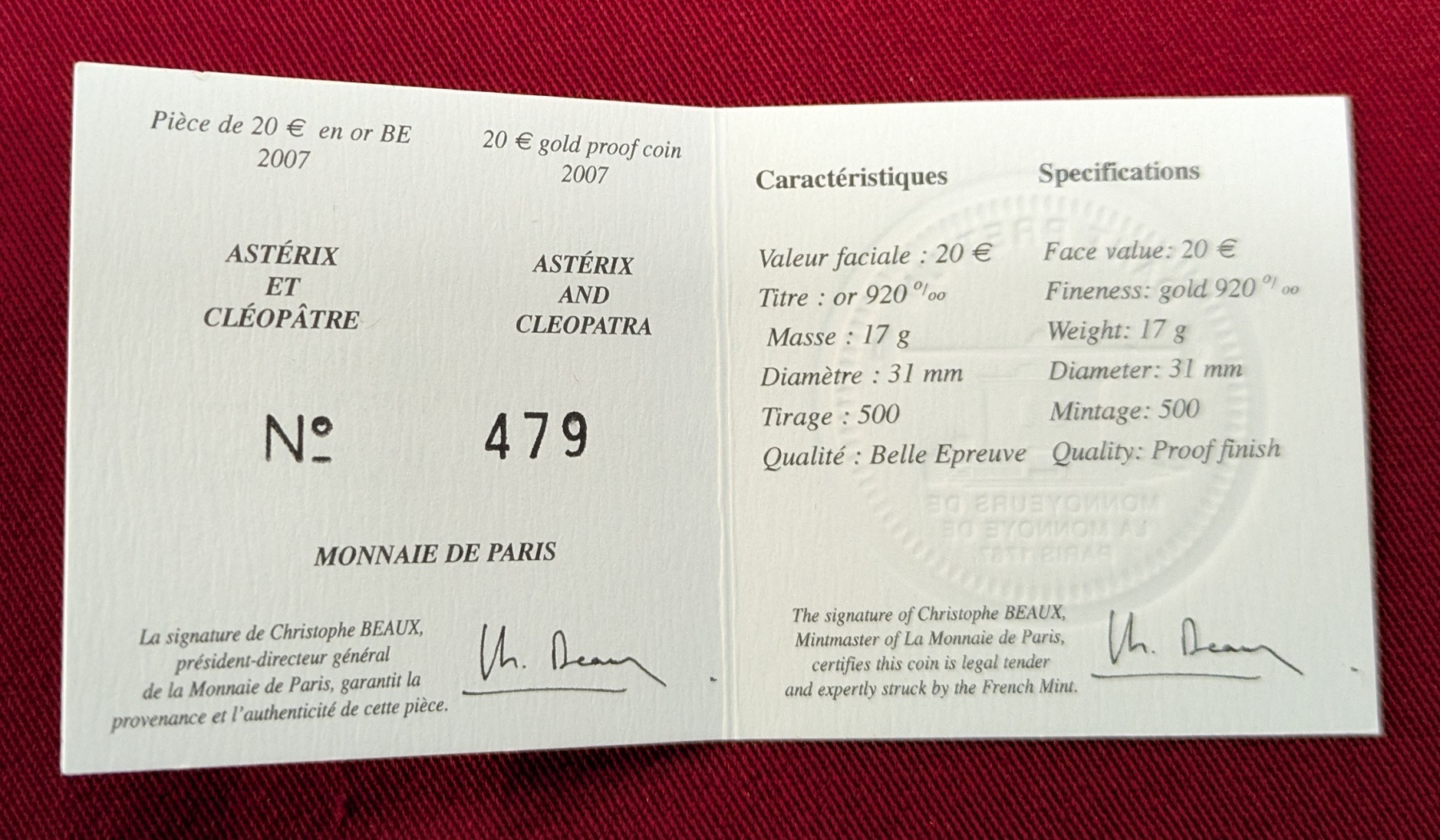 Frankreich 20 Euro Goldgedenkmünze 1/2 Unze Gold 2007 Asterix und ...