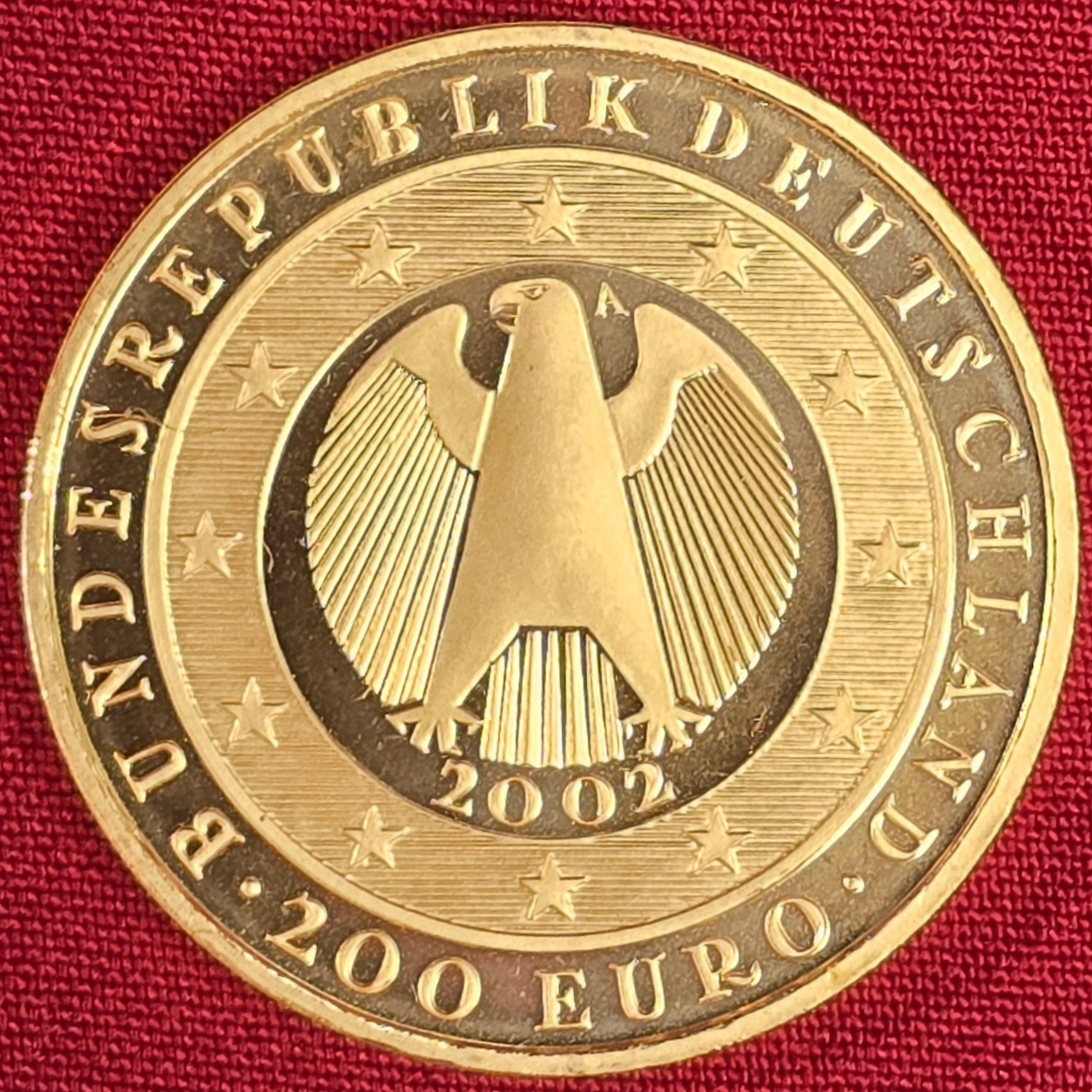 Deutschland BRD Germany 200 Euro Gold 2002 A Währungsunion, Euro Einführung Münze Berlin Unze ...