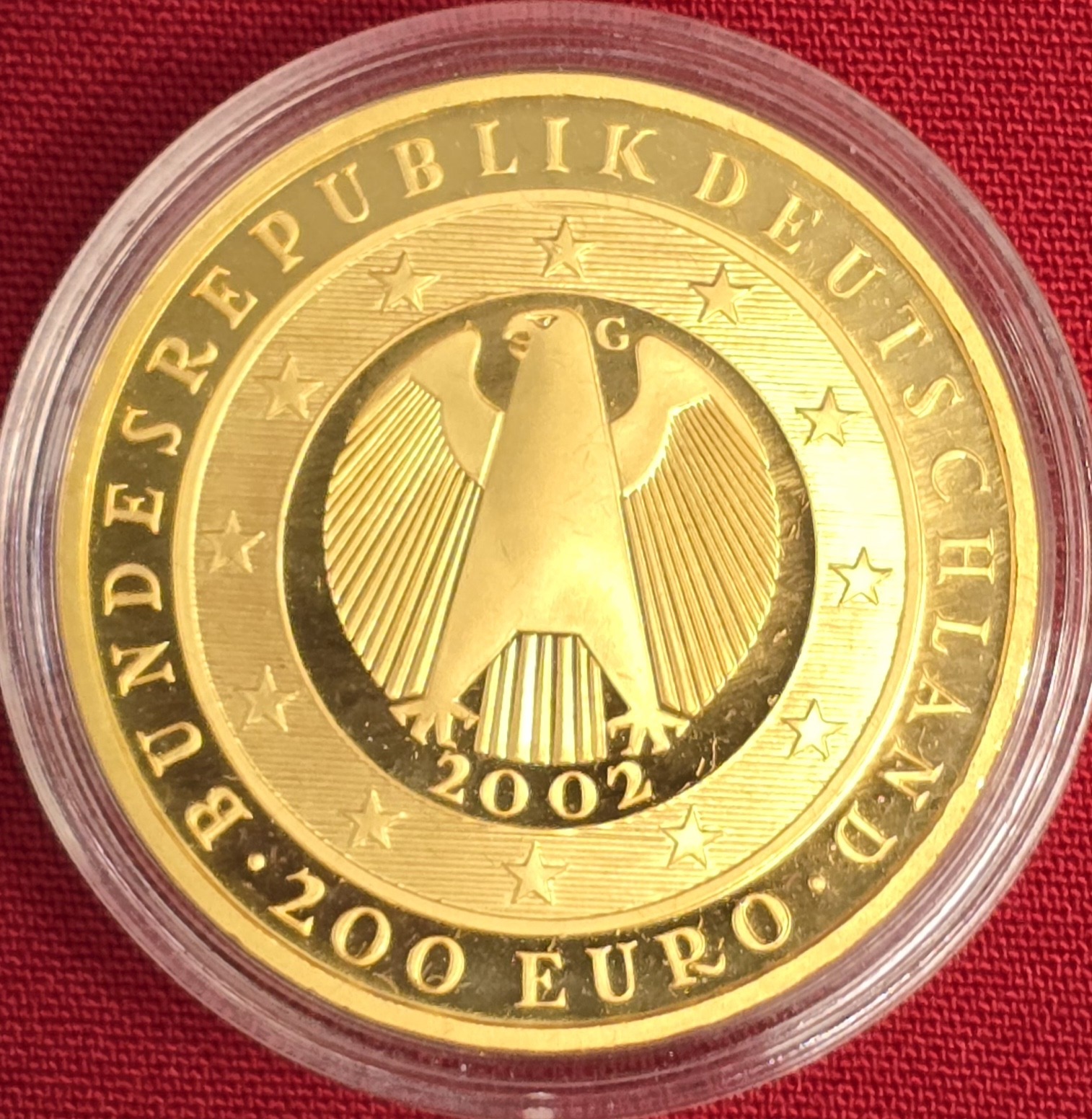 Deutschland BRD Germany 200 Euro Gold 2002 G Währungsunion, Euro Einführung Münze Karlsruhe Unze ...