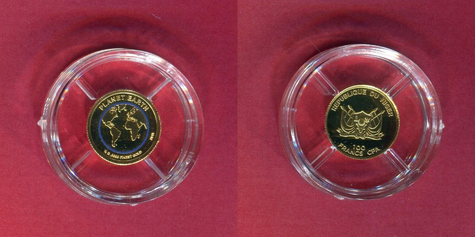 Niger 100 Francs CFA Minigoldmünze 2016 Planet Erde aus reinem Gold ...