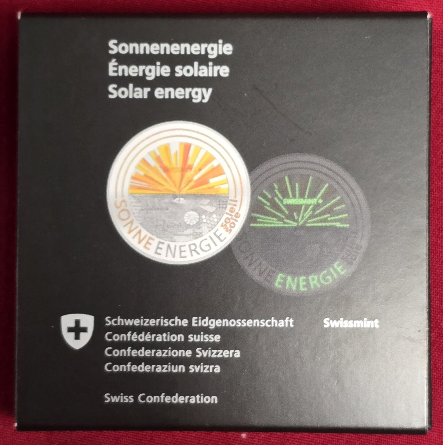 Schweiz Switzerland 20 Franken 2022 Sonnenenergie Solar Energy Farbmünze Proof with Box COA ...