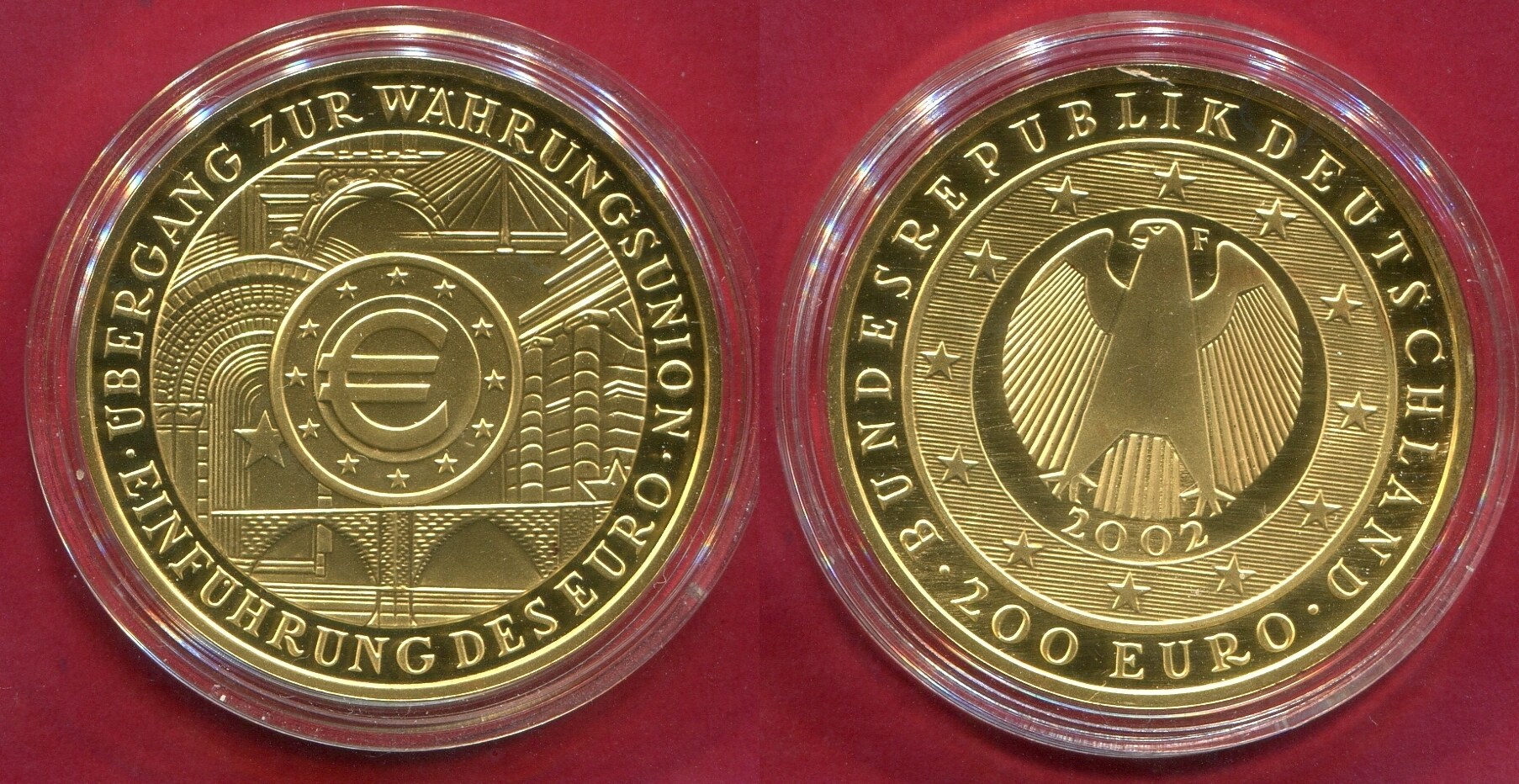 Deutschland BRD Germany 200 Euro Gold 2002 F Währungsunion, Euro ...