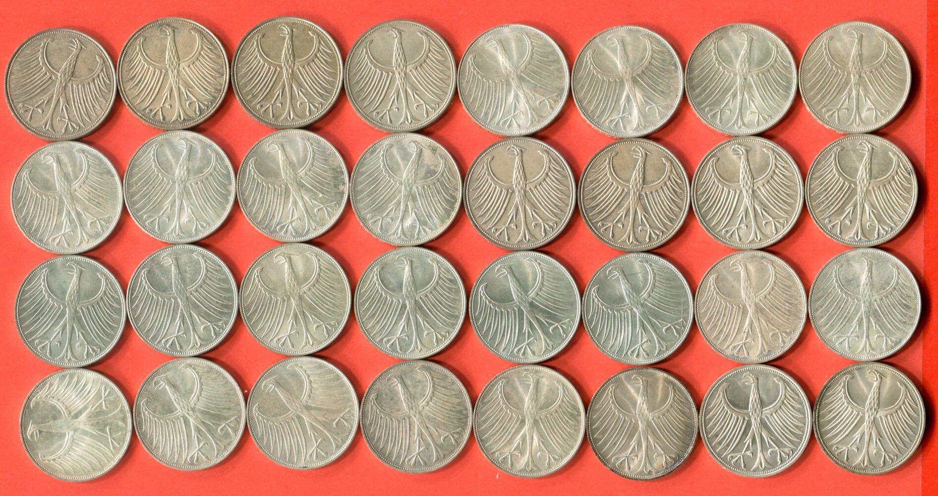 Bundesrepublik Deutschland 32 x 5 Mark Silbermünzen Silberadler Lot 32 ...