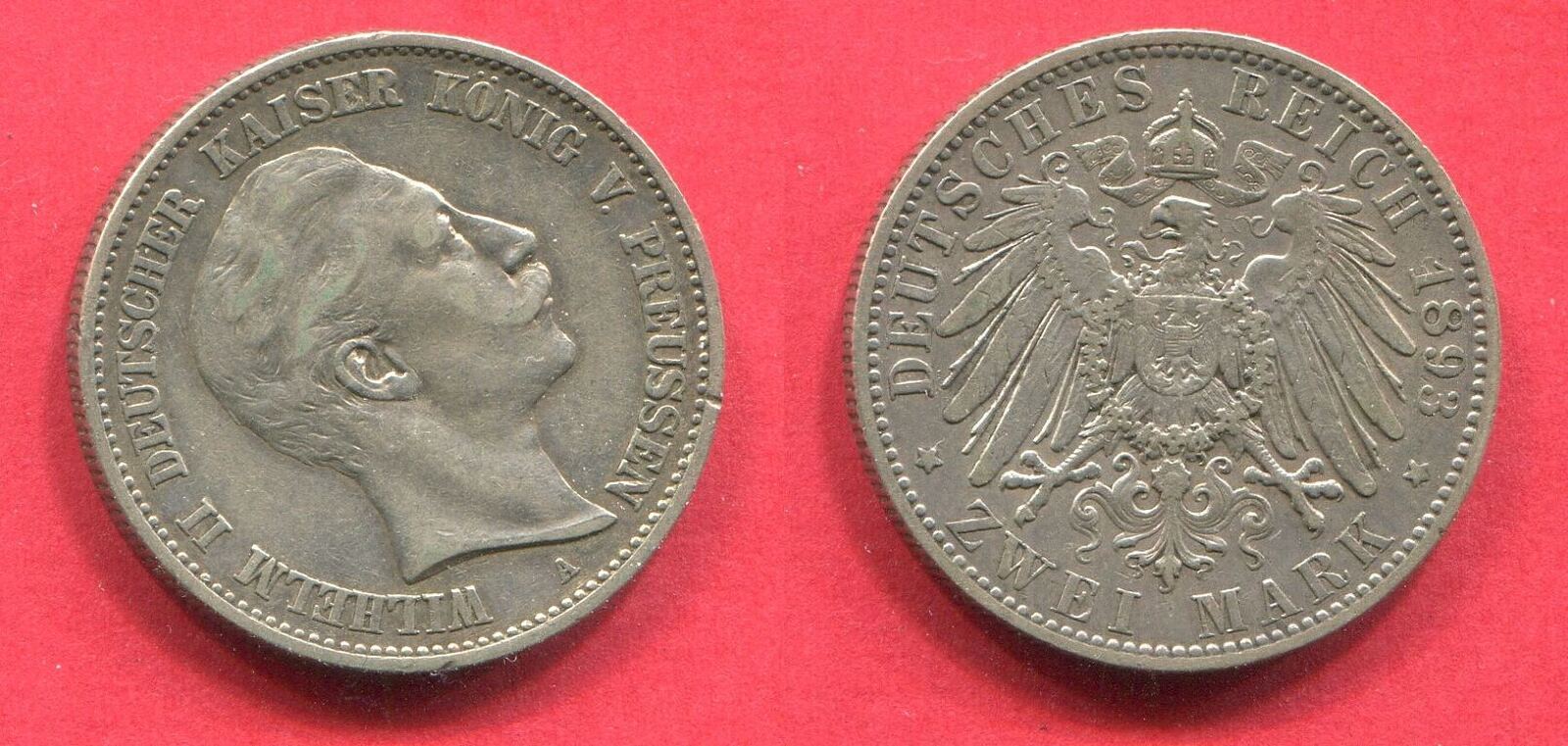 Preußen Deutsches Reich 2 Mark Silbermünze 1893 Kaiser Wilhelm II ...