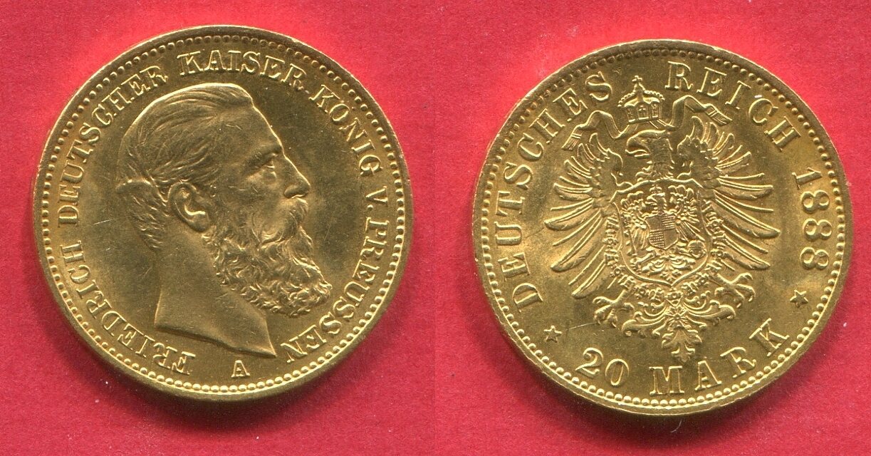 Preußen, Purssia German Empire 20 Mark Gold 1888 Kaiser Friedrich III ...