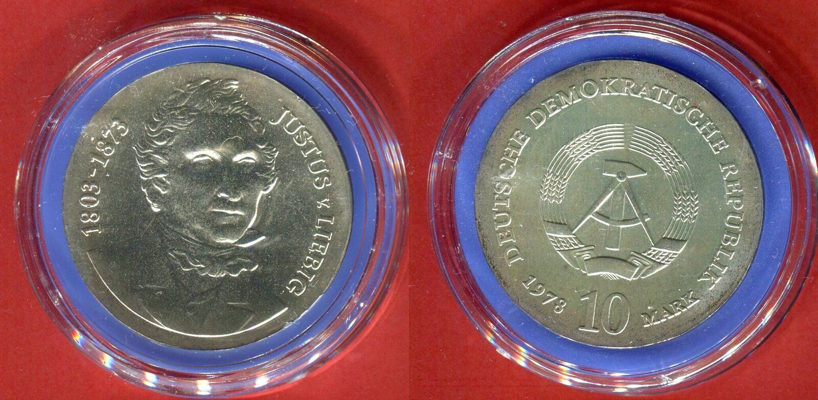 DDR 10 Mark Silbergedenkmünze 1978 Justus von Liebig 175. Geburtstag ...