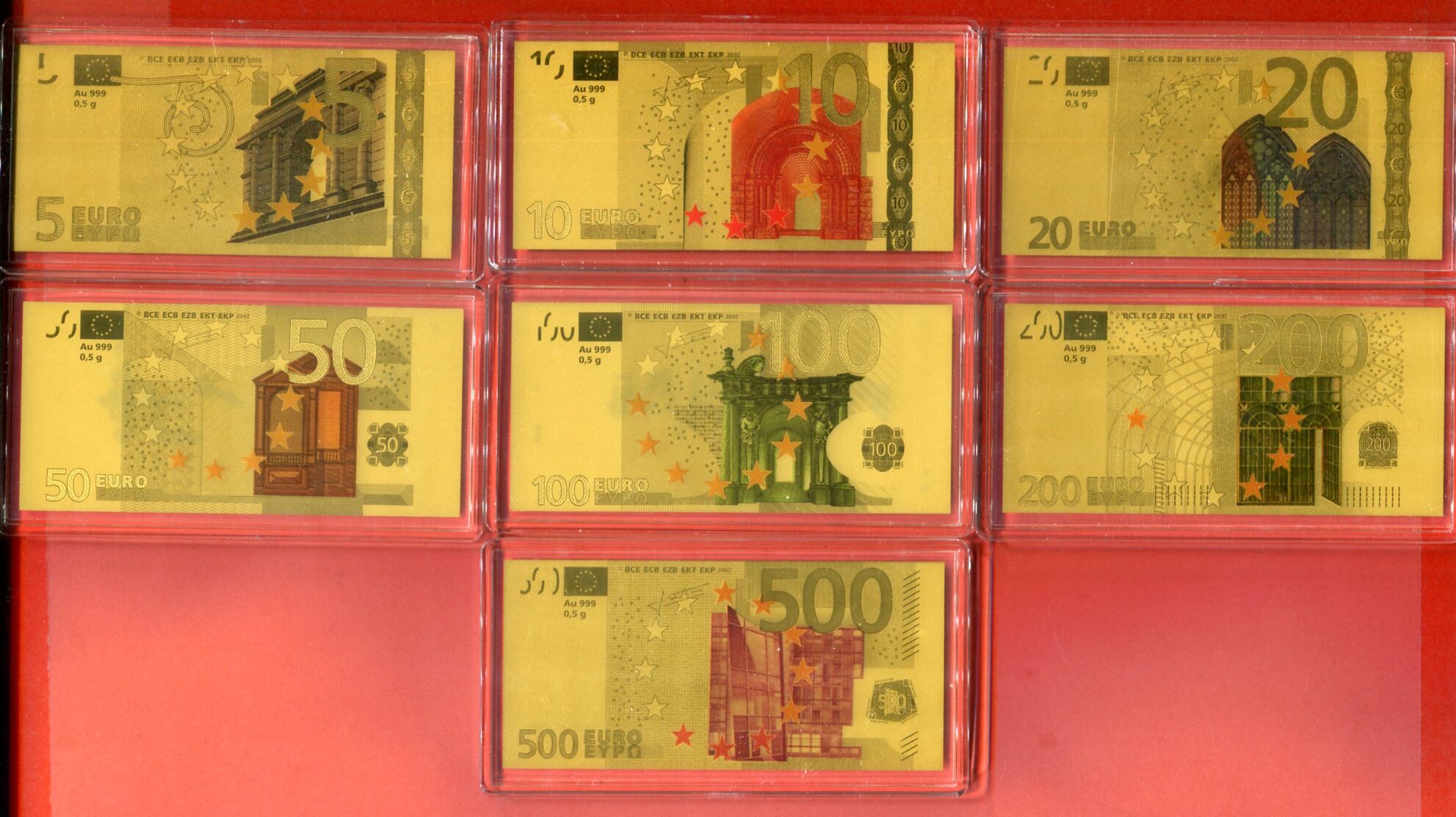 Deutschland 7 x 0,5 Gramm Goldnoten Euro Banknoten in reinstem Gold ...
