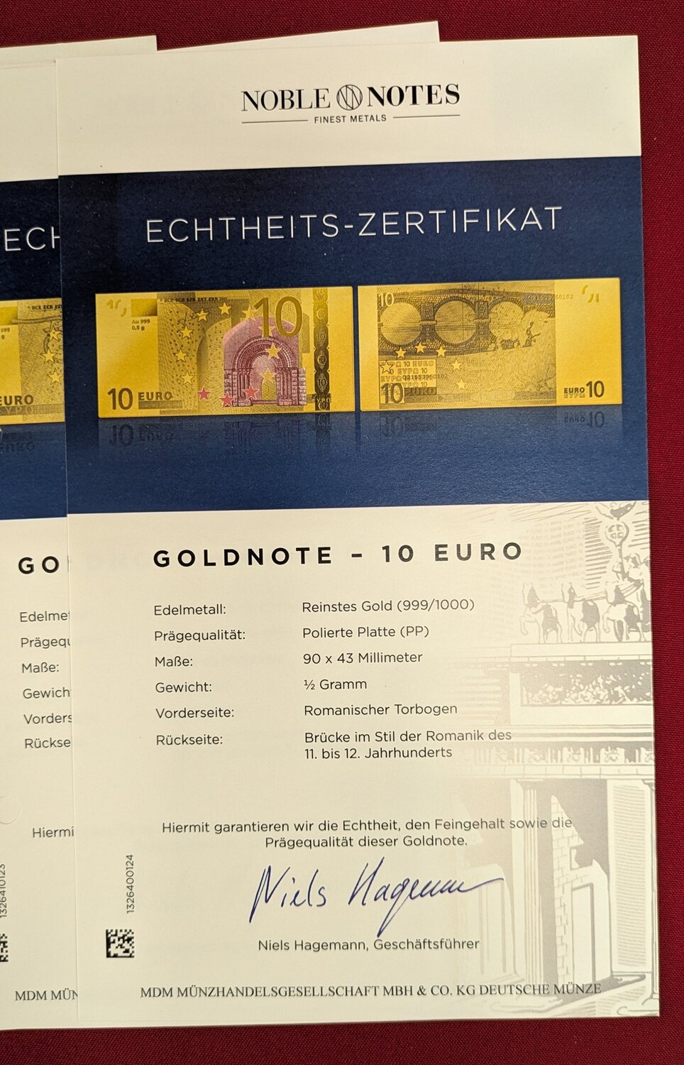 Deutschland 7 x 0,5 Gramm Goldnoten Euro Banknoten in reinstem Gold ...
