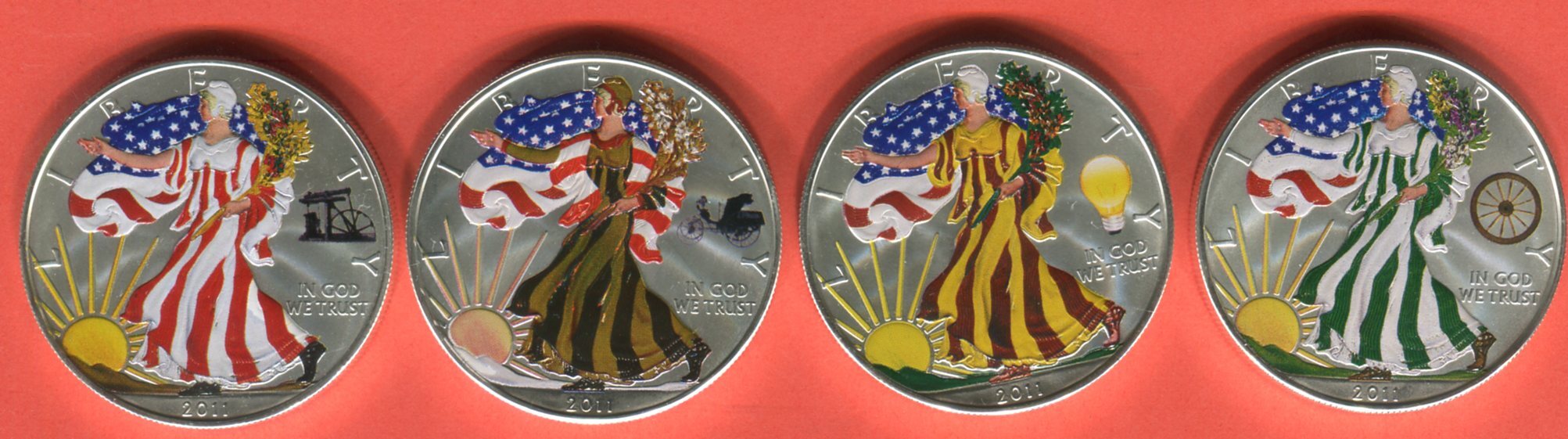 USA 4 x 1 Dollar Silbermünzen 2011 Walking Liberty - Vier Jahreszeiten ...