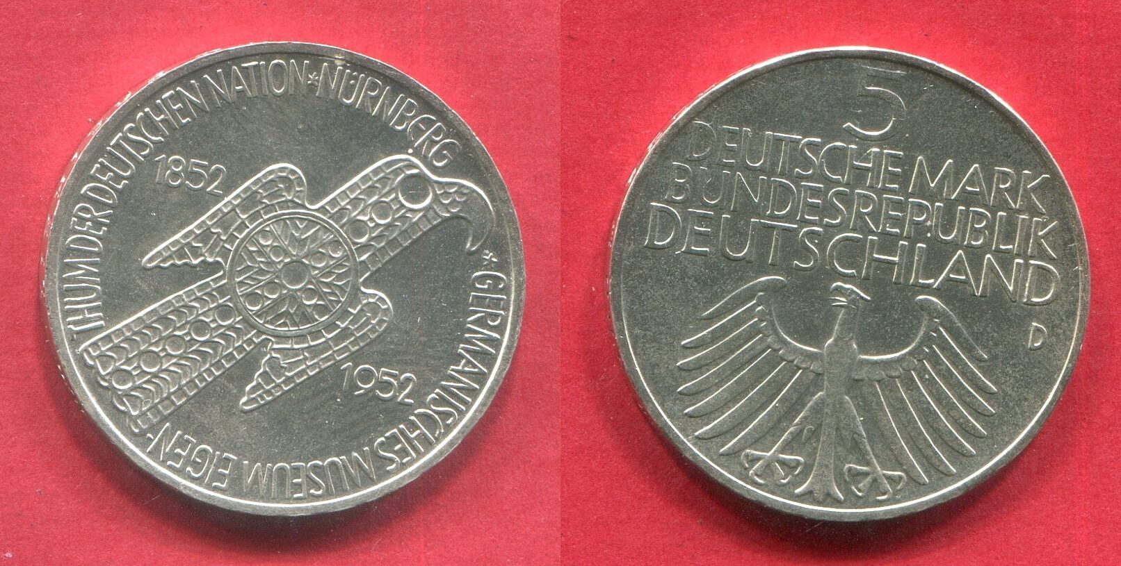 Bundesrepublik Deutschland, Germany FRG 5 DM Gedenkmünze Silber 1952 -D ...