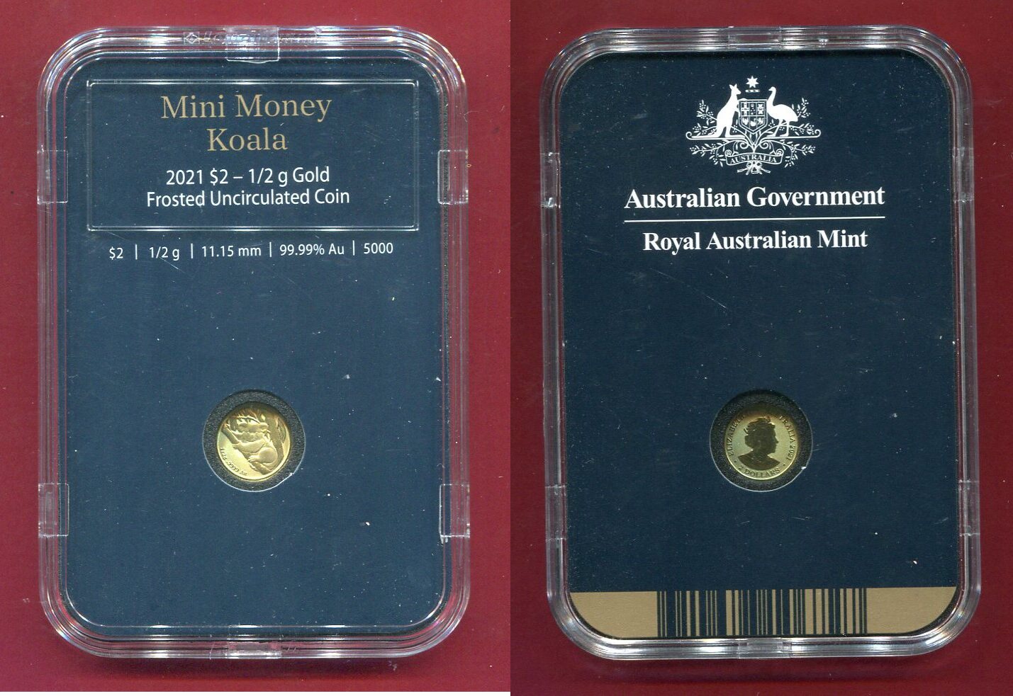 Australien 2 Dollars Gold 2021 Mini Money Koala frosted uncirculated ...