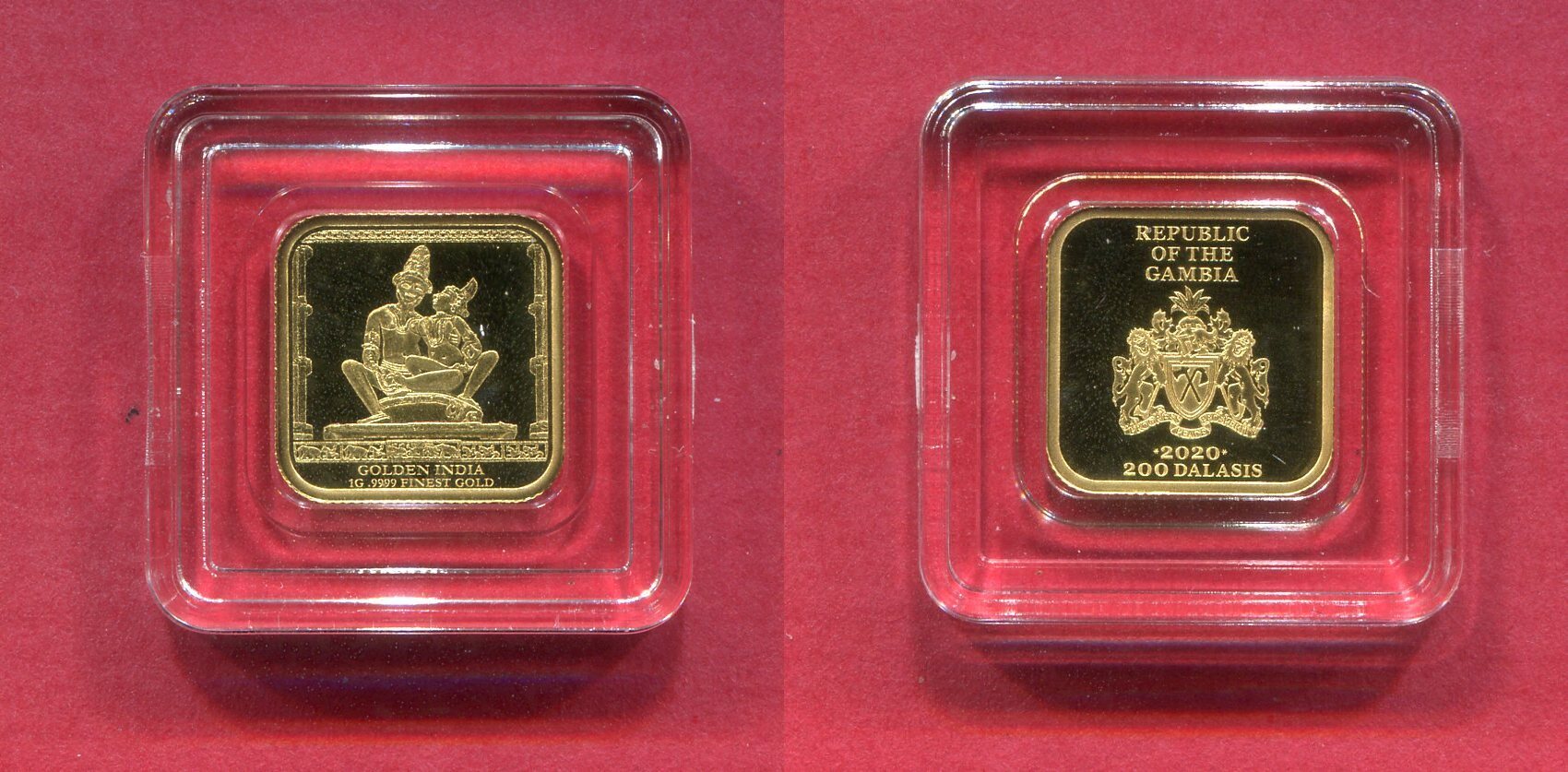 Gambia 200 Dalasis Gold 2020 Golden India - Serie proof in capsule with ...