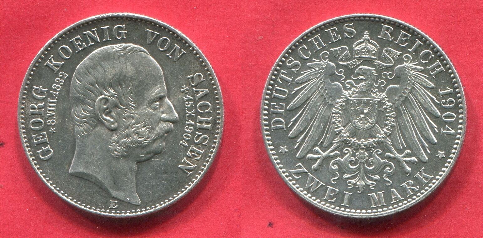 Sachsen 2 Mark Silber 1904 Auf den Tod von König Georg USA unc min scr ...