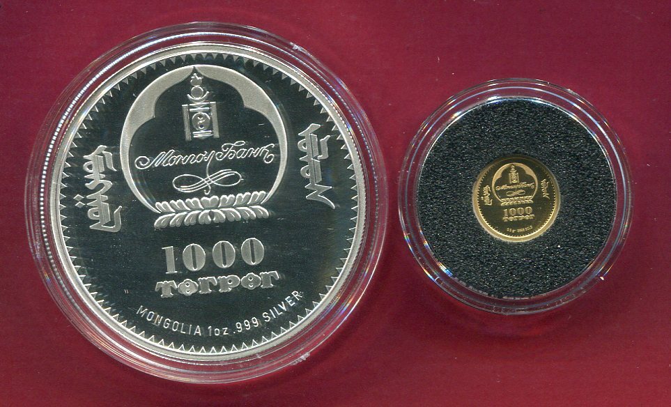 Mongolei 1000 Togrog Gold & 1000 Togrog Silber 2014 Dschingis Khan ...