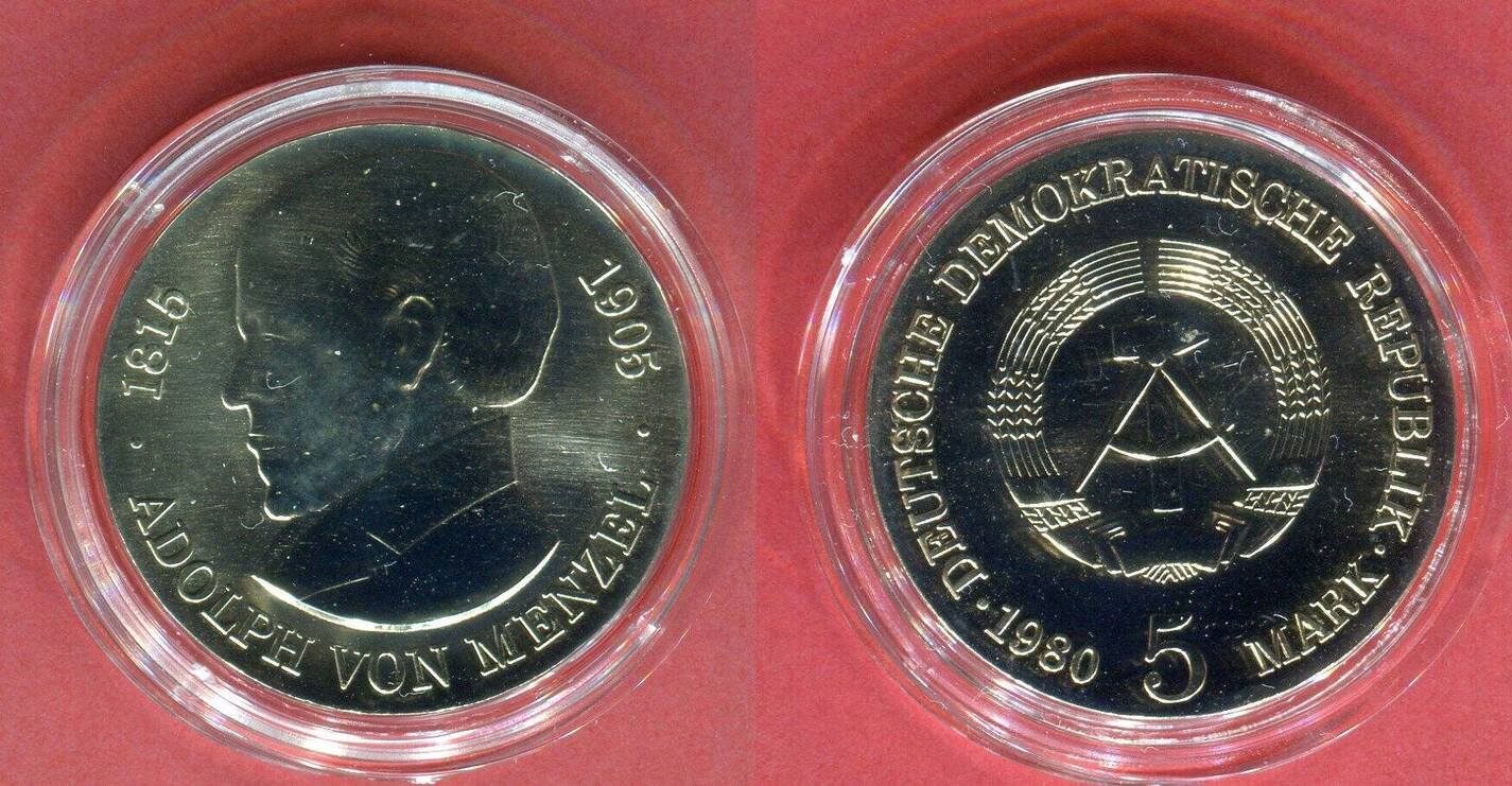 DDR 5 Mark DDR Neusilber 1980 Adolph Menzel BU with capsule | MA-Shops