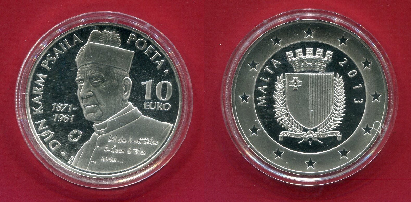 Malta 10 Euro Silber 2013 Dun Karm Psaila (1871-1961) proof in capsule ...