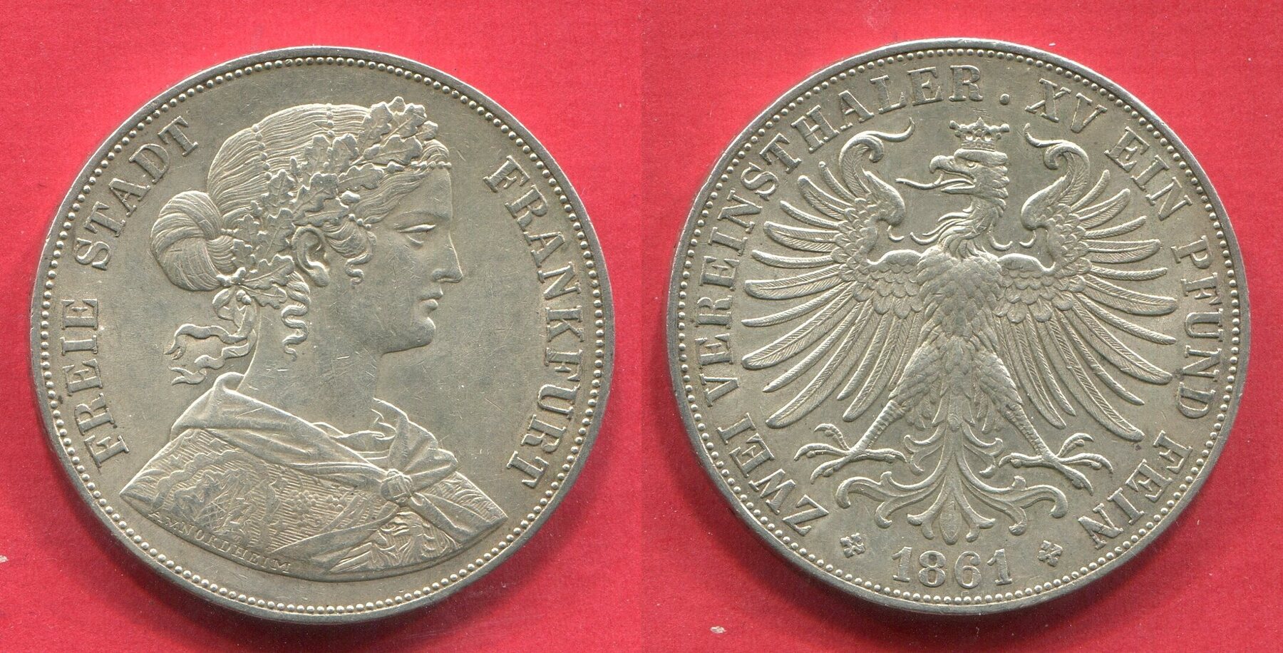 Frankfurt 2 Taler, Doppeltaler 1861 Frauenkopf USA unc | MA-Shops