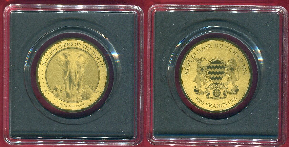 Tschad 5000 Francs CFA Gold 2024 Bullion Coins of the World - Elephant ...