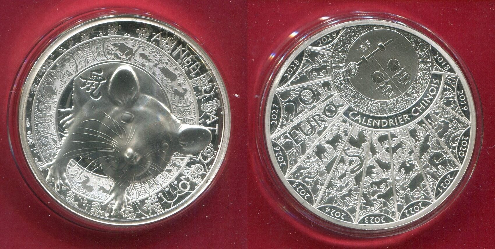Frankreich France 20 Euro Silber Silver 2020 Lunar Jahr der Ratte Rat ...
