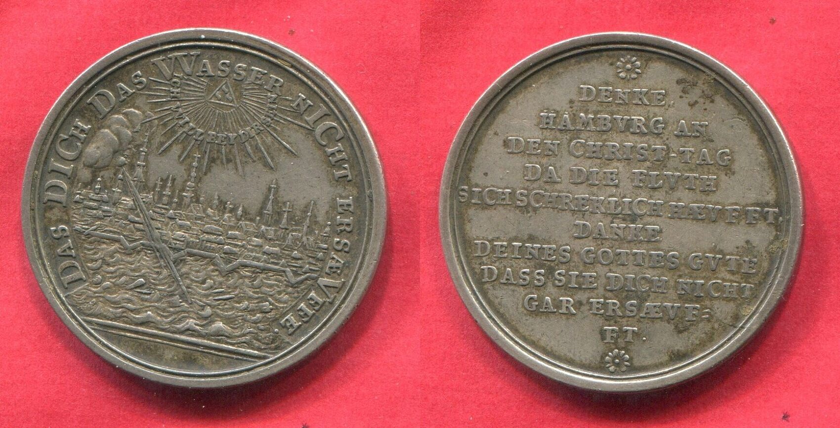 Hamburg Stadt Silbermedaille ND 1717 große Sturmflut. DAS DICH DAS ...