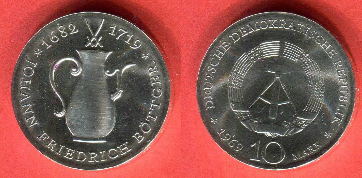 DDR 10 Mark Silbergedenkmünze 1969 250. Todestag von Johann Friedrich ...